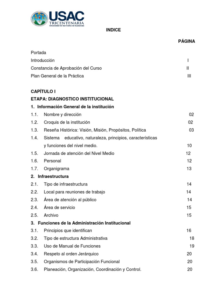 indice practica administrativa PEM EN TAE USAC | Evaluación | Planificación