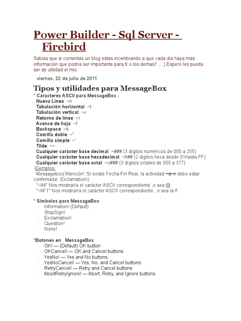 Power Builder - Messagebox | PDF | Ascii | Aritmética