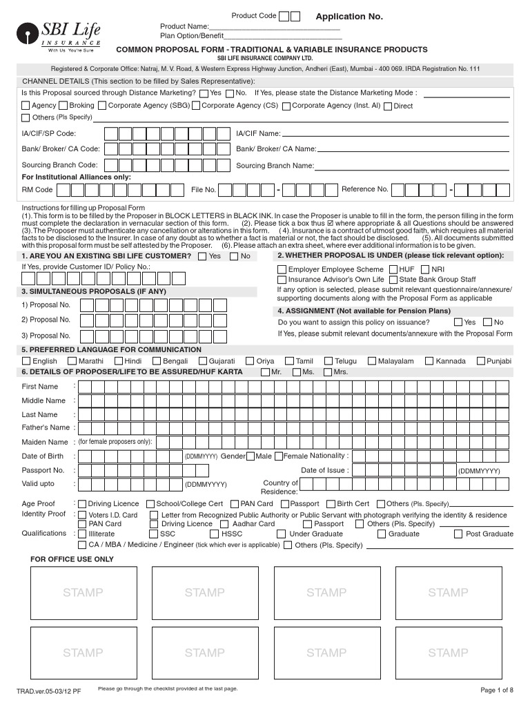 Common Traditional Proposal Form v003 PDF | PDF | Life Insurance ...