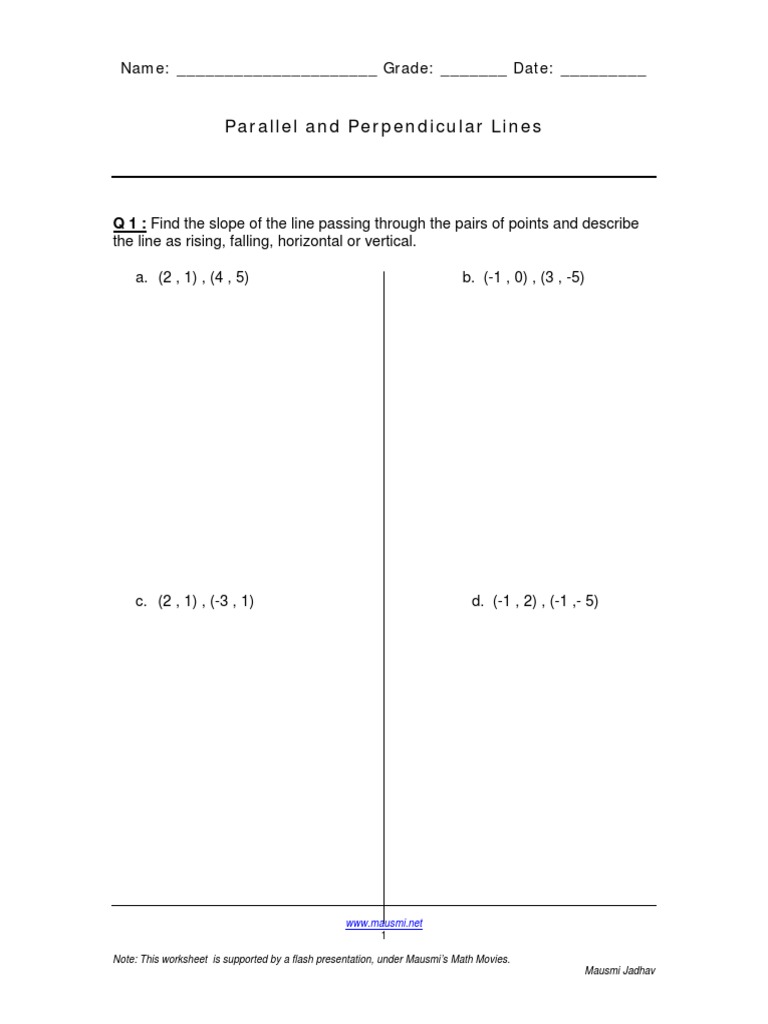 Parallel and Perpendicular Lines PDF | PDF | Slope | Geometry
