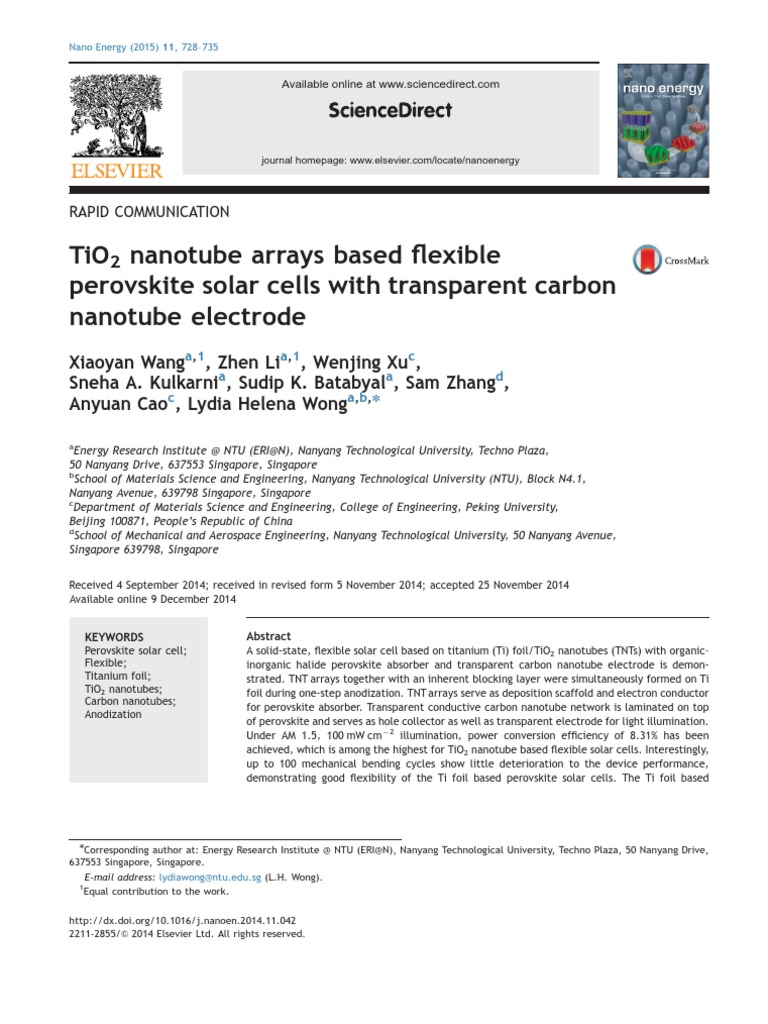 Tio Nanotube Arrays Based Exible Perovskite Solar Cells With ...
