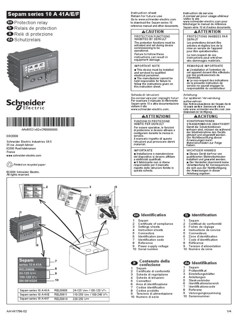 Sepam Series 10 A 41A-E-F - Instruction Sheet - AAV41796 | PDF | Menu ...