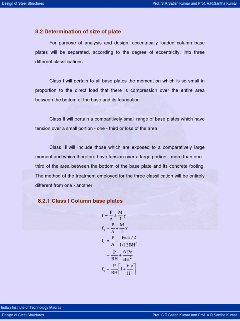 Determination of Size of Eccentrically Loaded Column Base Plates Using ...