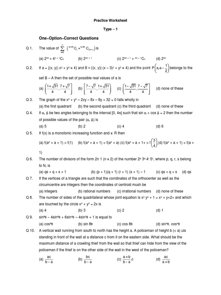 01 - Practice Worksheet | PDF | Mathematical Analysis | Mathematical ...