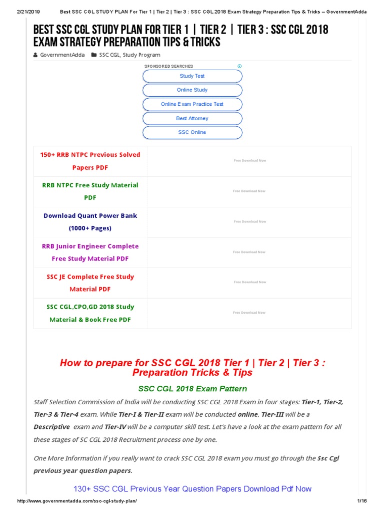Best SSC CGL Study Plan For Tier 1 - Tier 2 - Tier 3 | PDF | Test ...