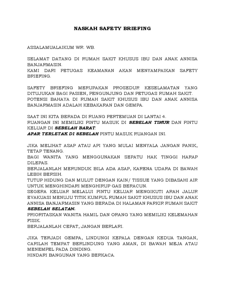 Naskah Safety Briefing | PDF