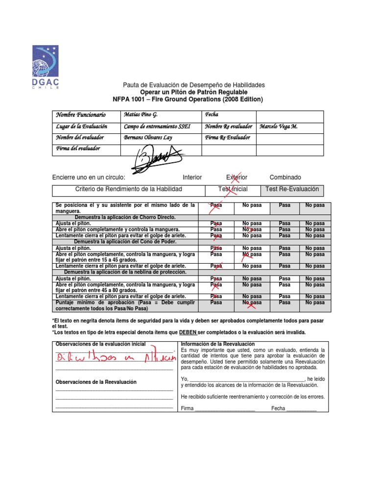 Skill Sheet 2 Nfpa 1001 Fire Ground Operations - Uso Piton Combinado | PDF