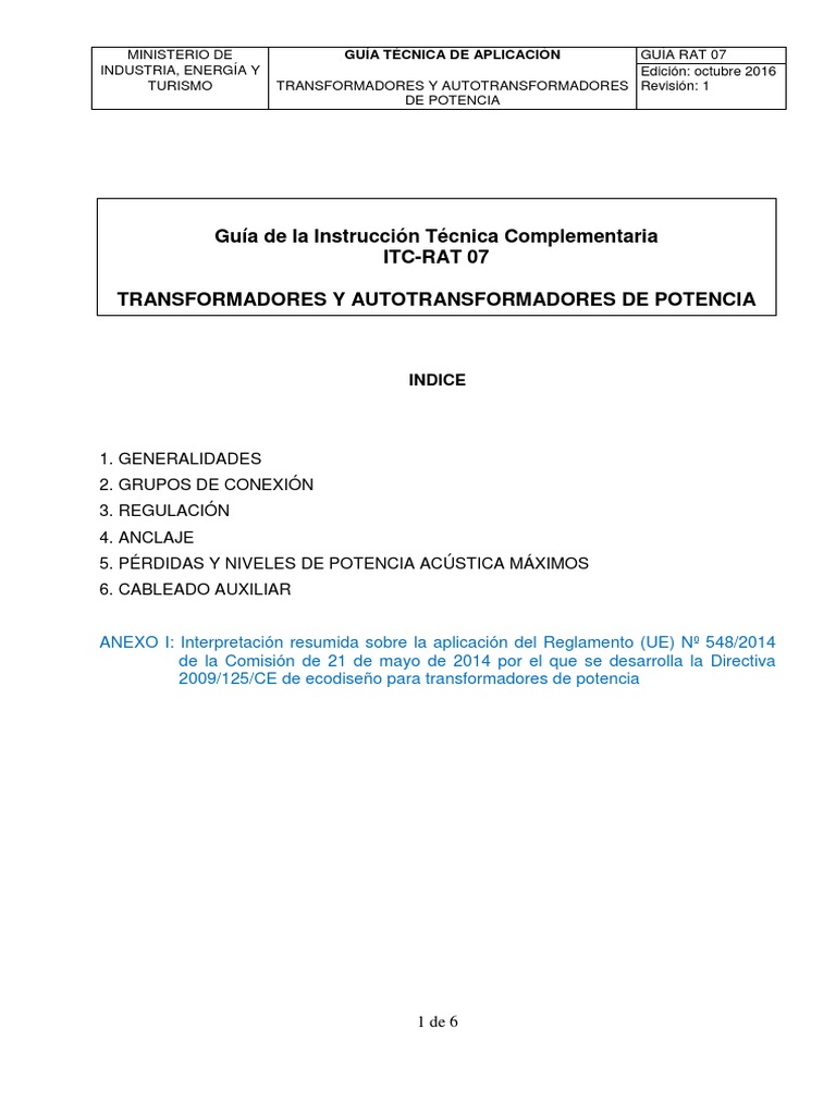Guia Itc Rat 07 Rev 1 | PDF | Transformador | Unión Europea