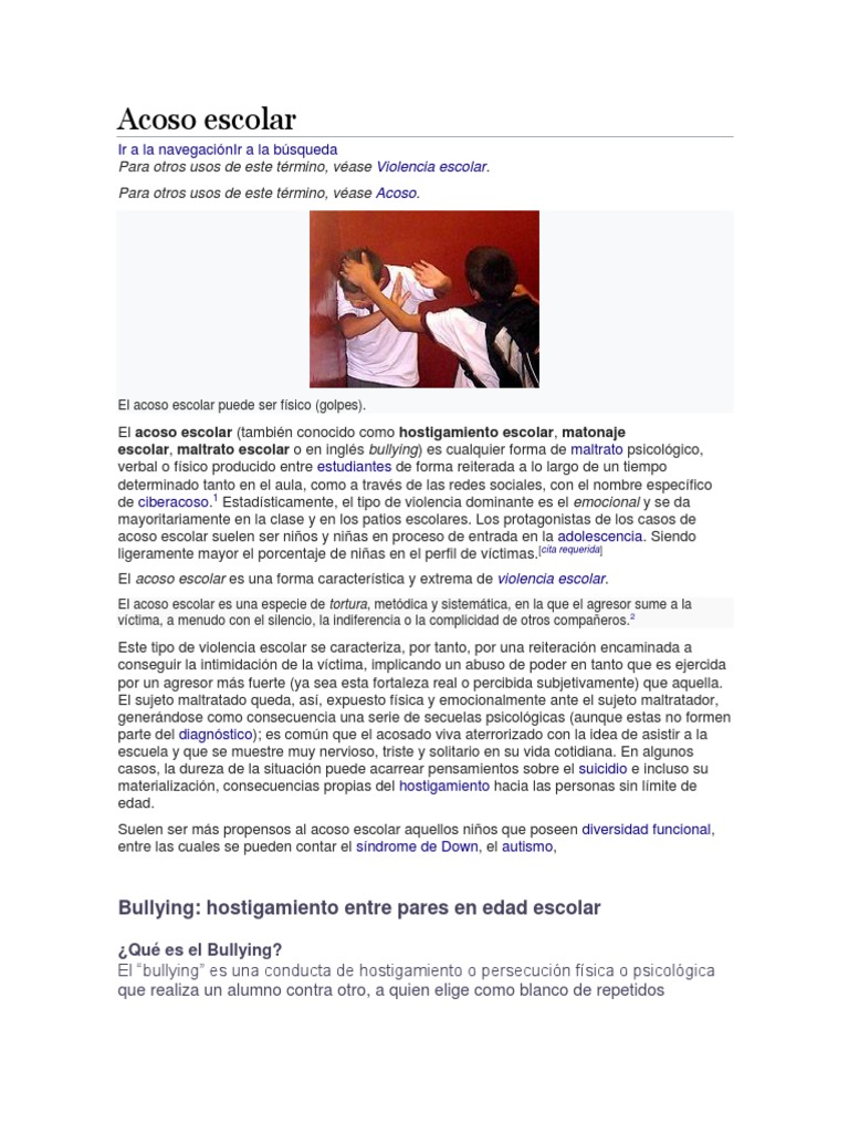 Acoso Escolar: Entender el Bullying | PDF | Comportamiento problemático ...