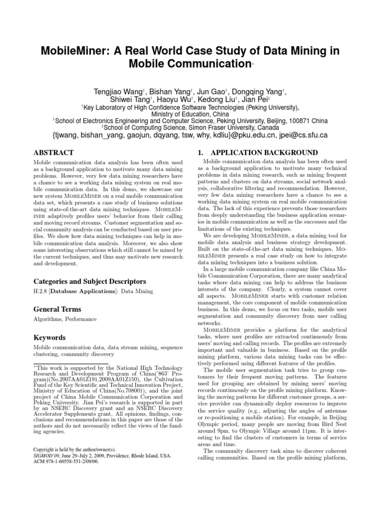 Mobileminer: A Real World Case Study of Data Mining in Mobile ...