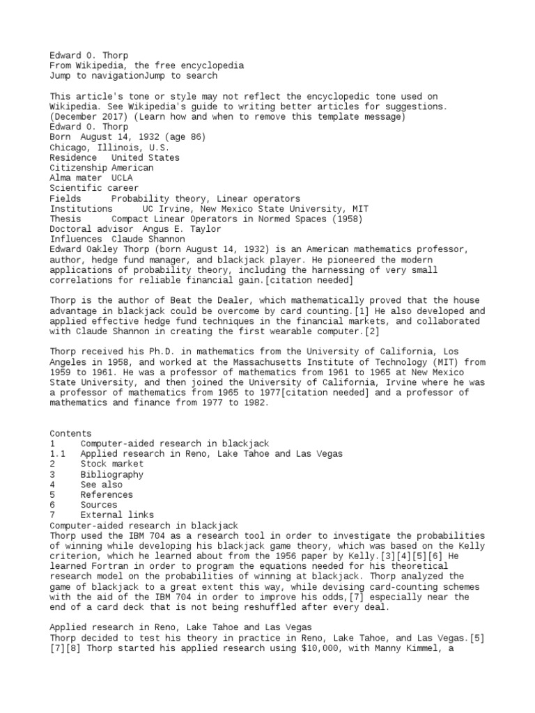 Thorp - Kelly | PDF | Gaming And Lottery | Teaching Mathematics