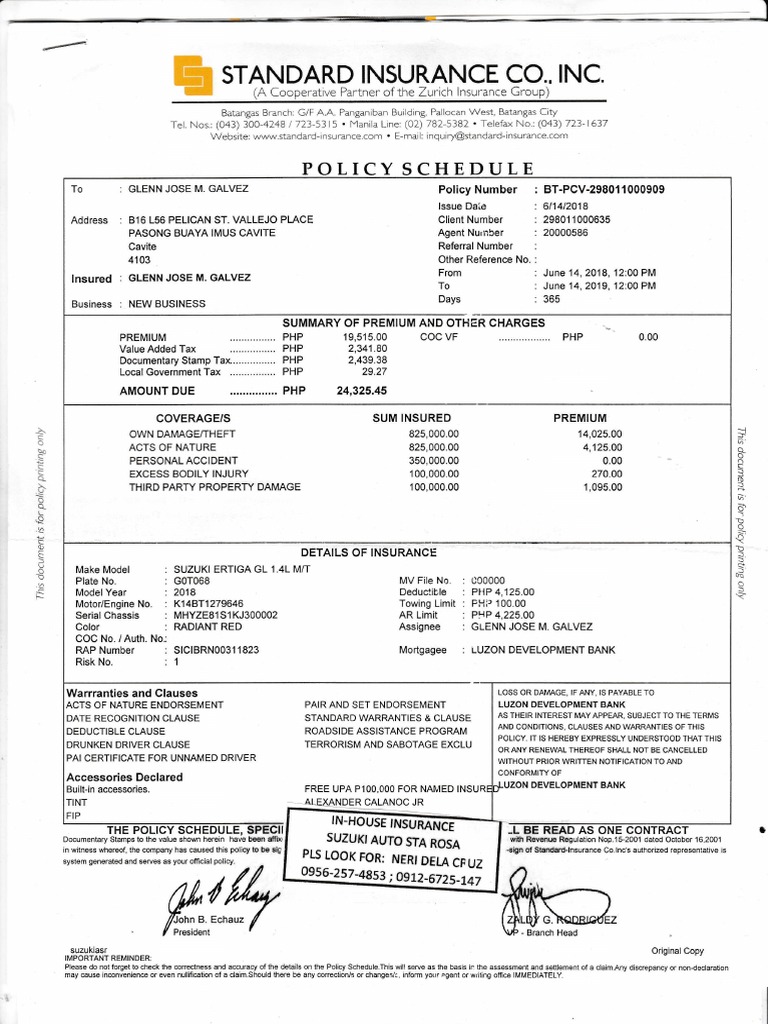 Insurance Policy | PDF | Civil Law (Legal System) | Insurance