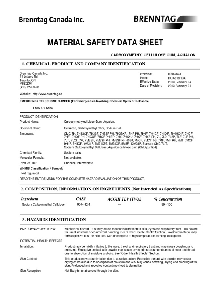 Aqualon CMC 7mf PH Sodium | PDF | Personal Protective Equipment | Waste