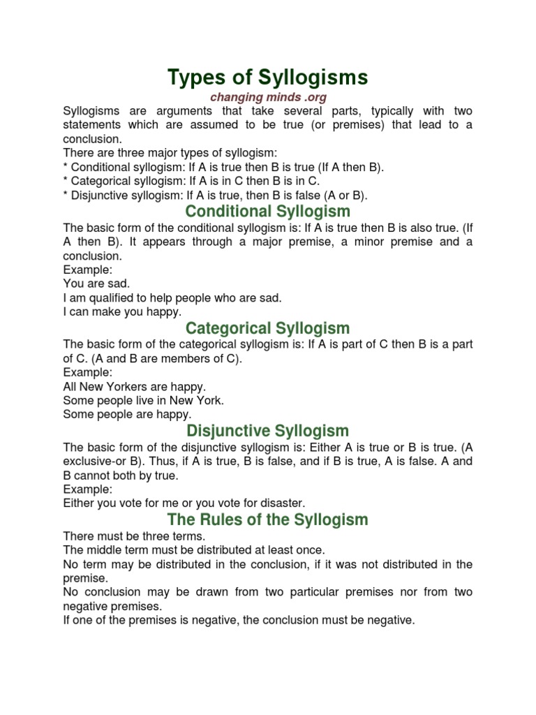 Types of Syllogisms: Conditional Syllogism | PDF | Logical Consequence | Argument