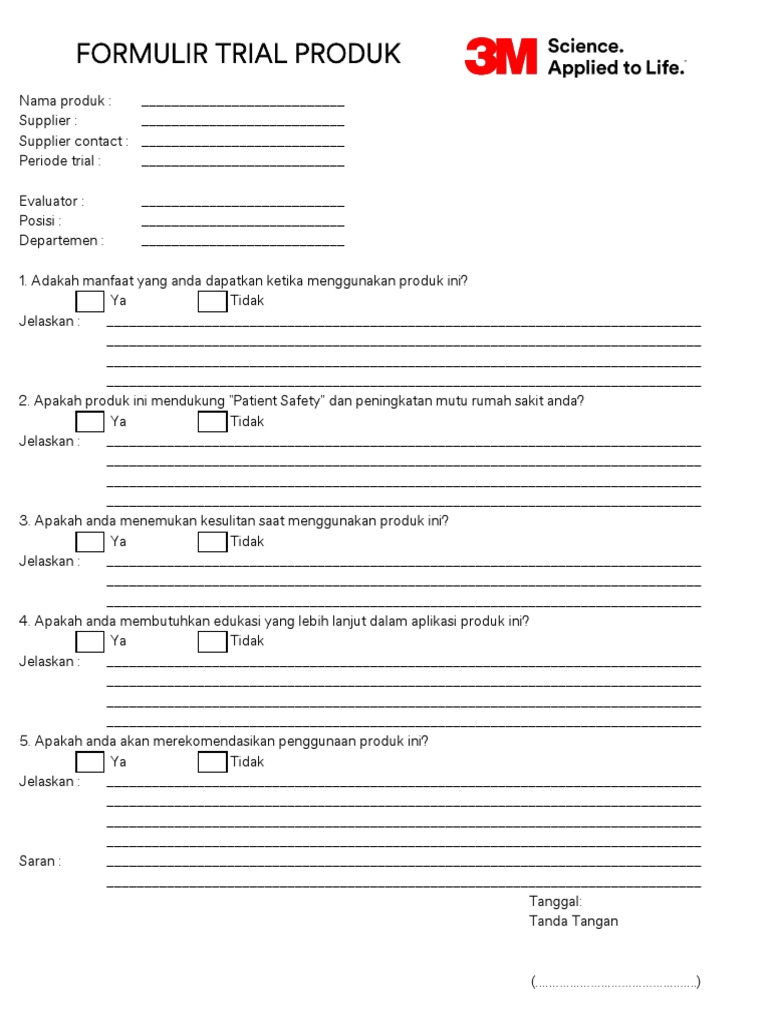 Formulir Trial Produk 3M ALL | PDF