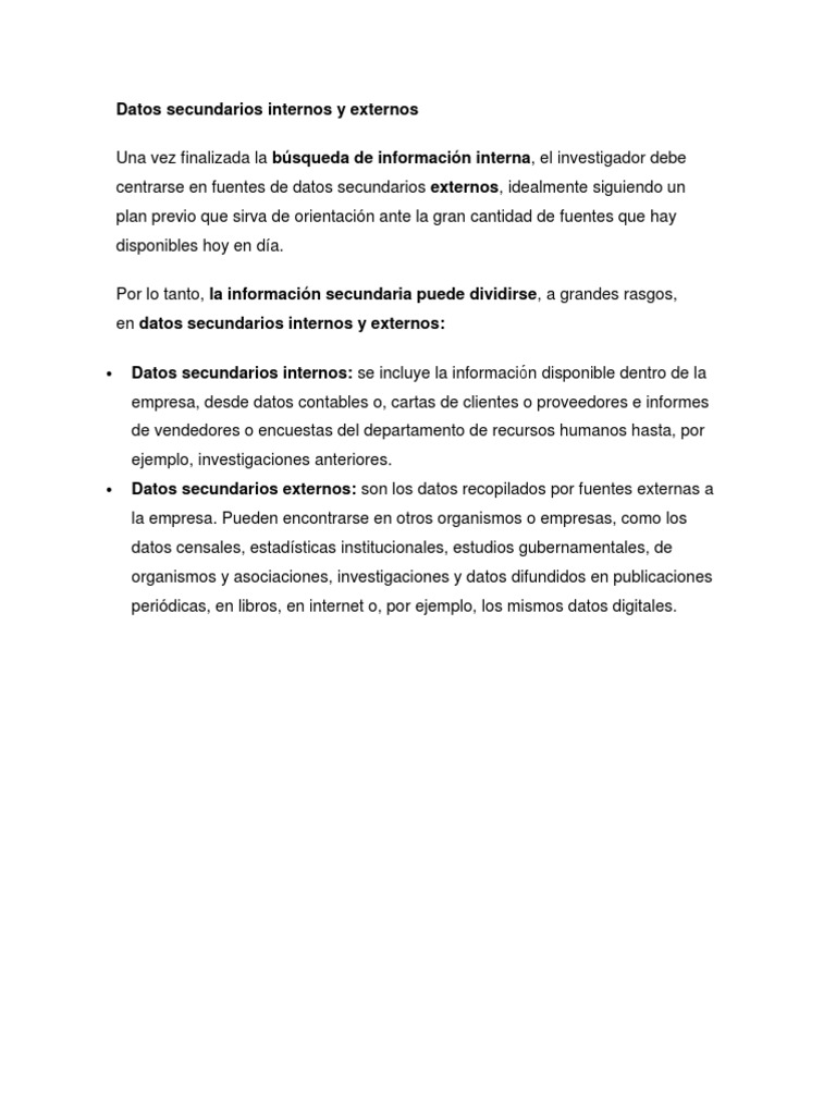 Datos Secundarios Internos y Externos de Una Empresa | PDF | El ...