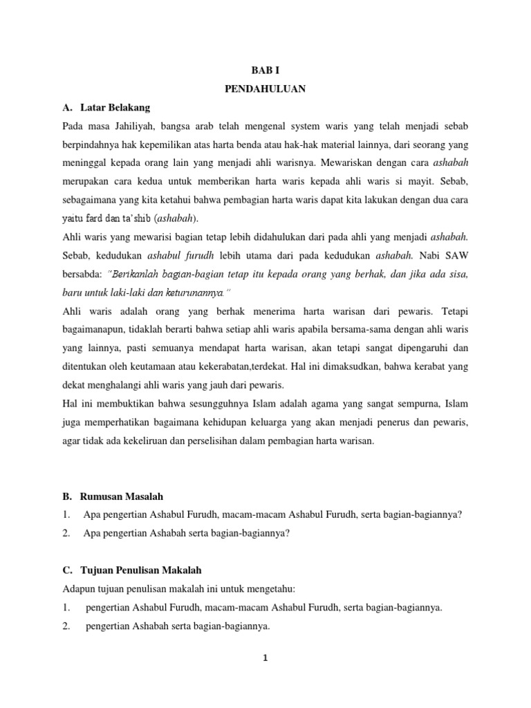 Ashabul Furudh Dan Ashabah Serta Bagian | PDF