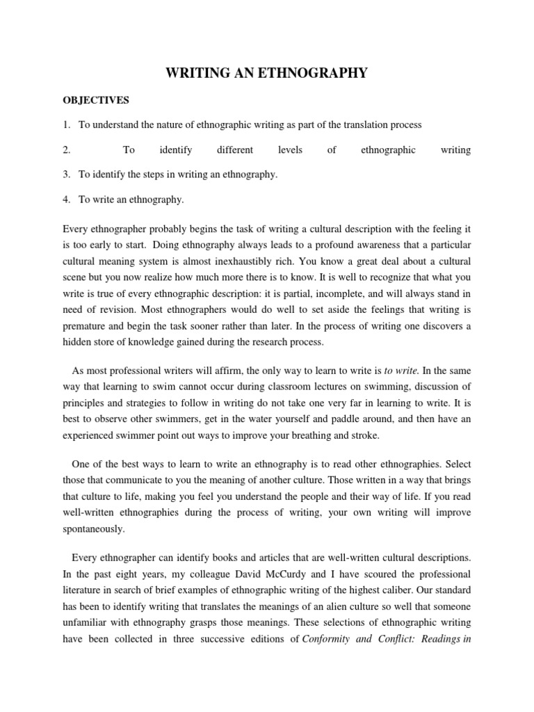 Writing An Ethnography | PDF | Ethnography | Anthropology