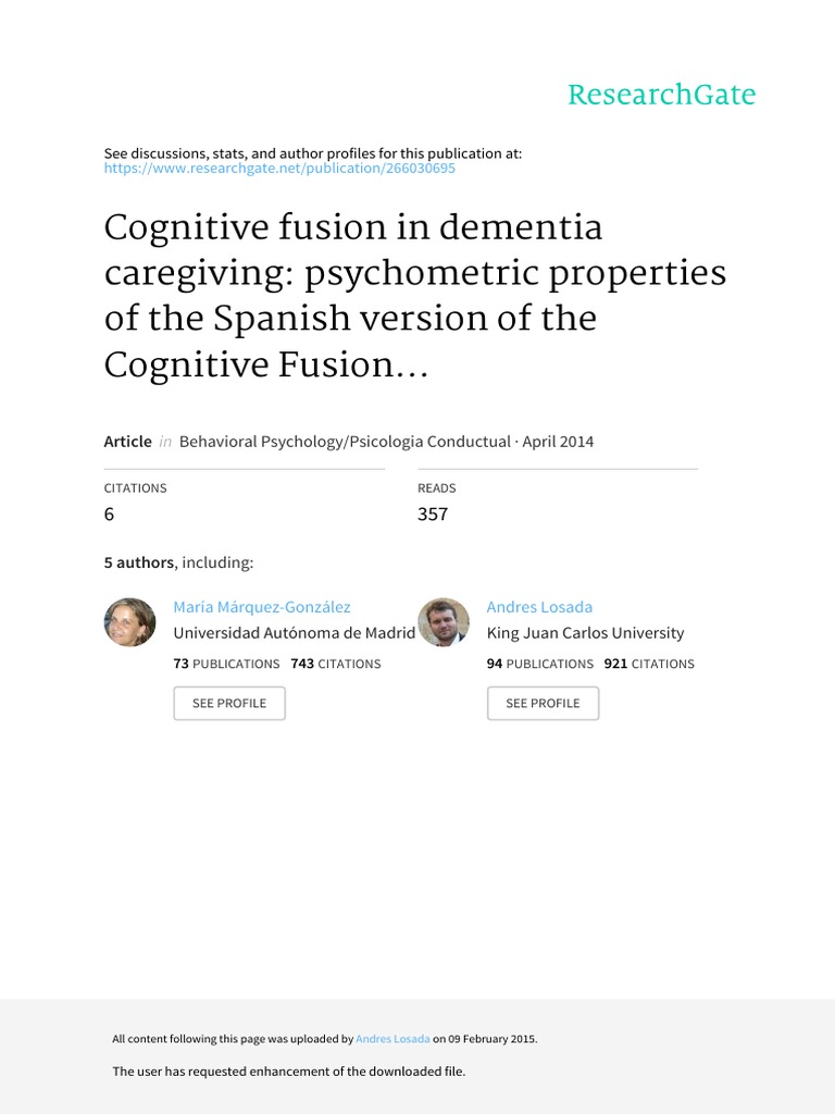 2014 Cognitive Fusion | Download Free PDF | Cognitive Behavioral ...