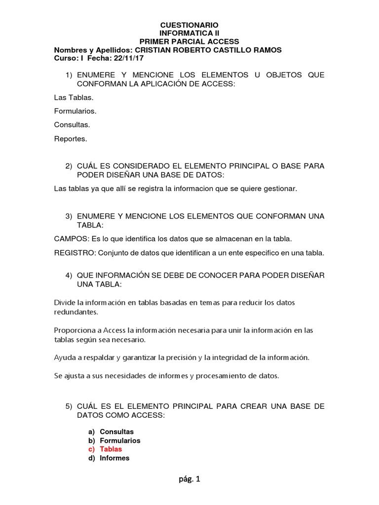 Cuestionario Access Info 2 | PDF | Bases de datos | Tabla (base de datos)