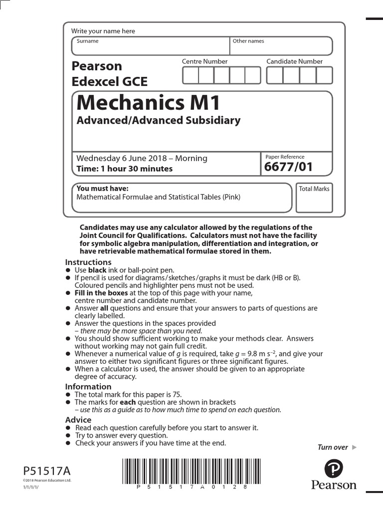 Mechanics M1: Pearson Edexcel GCE | PDF | Force | Mechanical Engineering