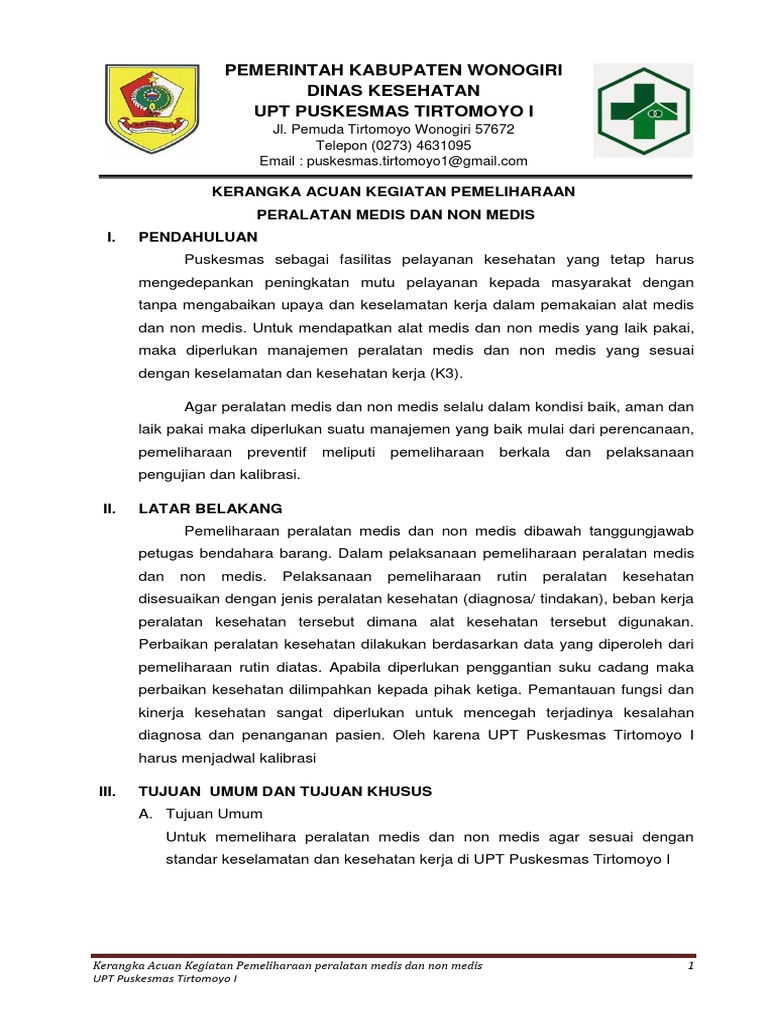 KAK Pemeliharaan Peralatan Medis Dan Non Medis | PDF