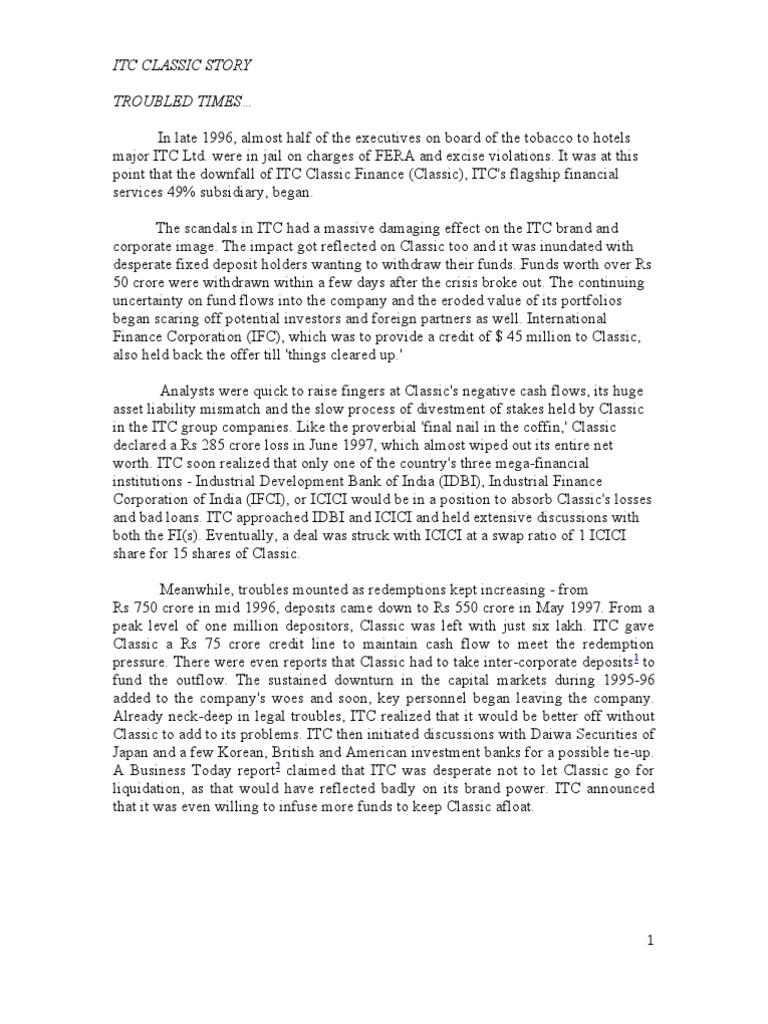 ITC Classic Finance Crisis 1996 | PDF | Market Liquidity | Mergers And ...