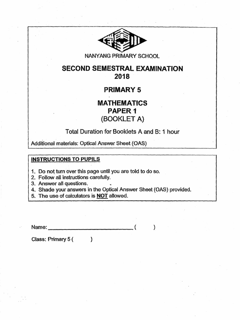 P5 Maths SA2 2018 Nanyang Exam Papers | PDF