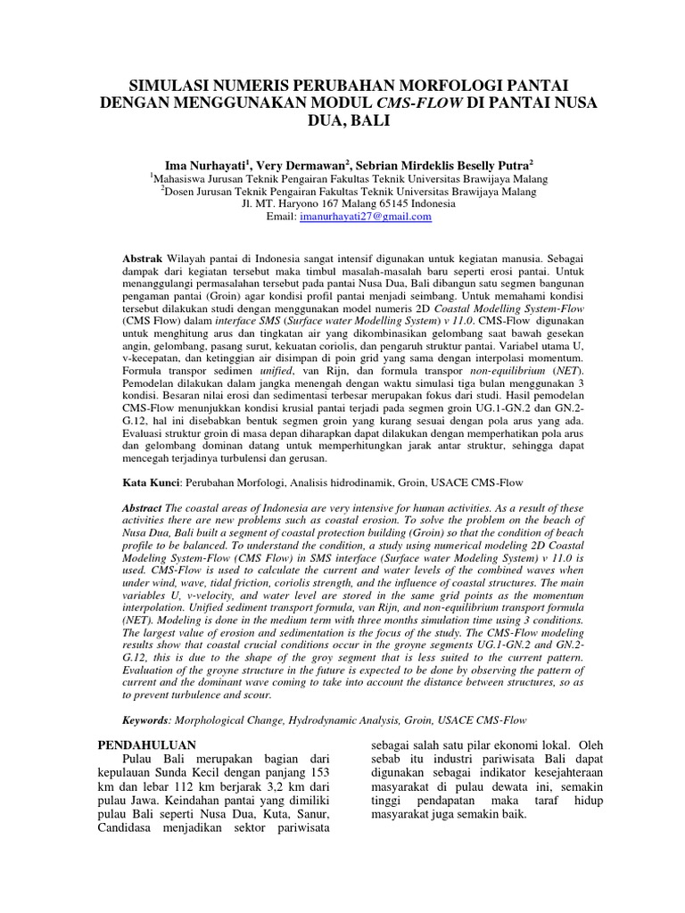 Simulasi Numeris Perubahan Morfologi Pantai Dengan Menggunakan Modul ...