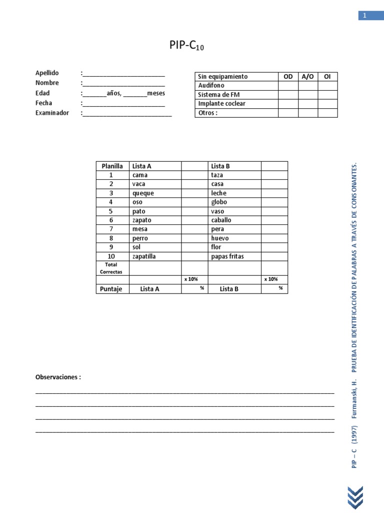 Prueba de Identificación de Palabras PIP-C | PDF | Comida y bebida ...