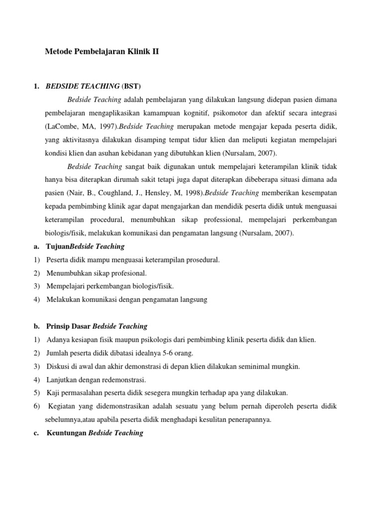 Metode Bedside Teaching dalam Keperawatan | PDF