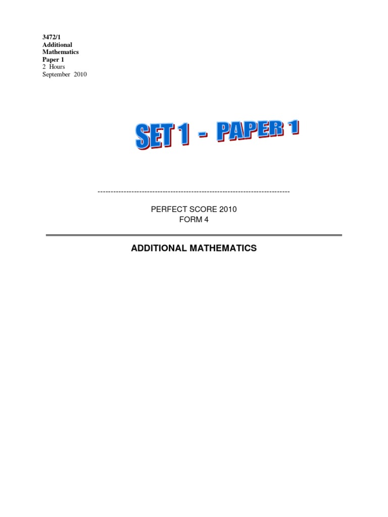 Add Maths Perfect Score Module Form 4 Set 1 p1 | PDF | Space ...