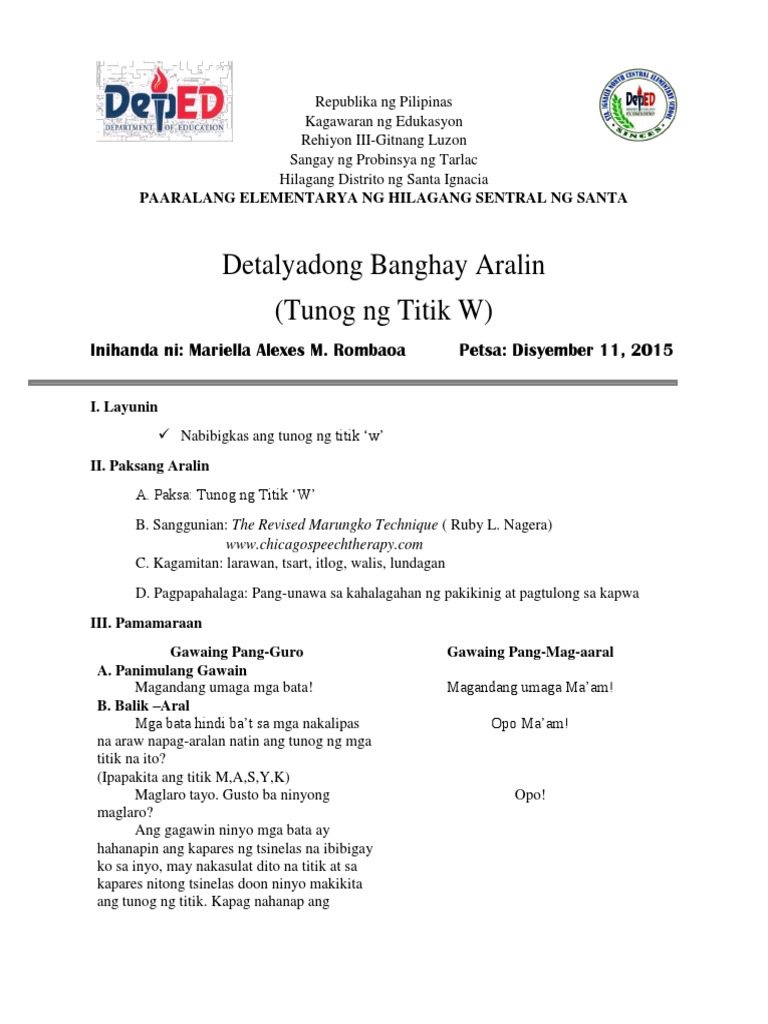 Detalyadong Banghay Aralin Sa Filipino | PDF