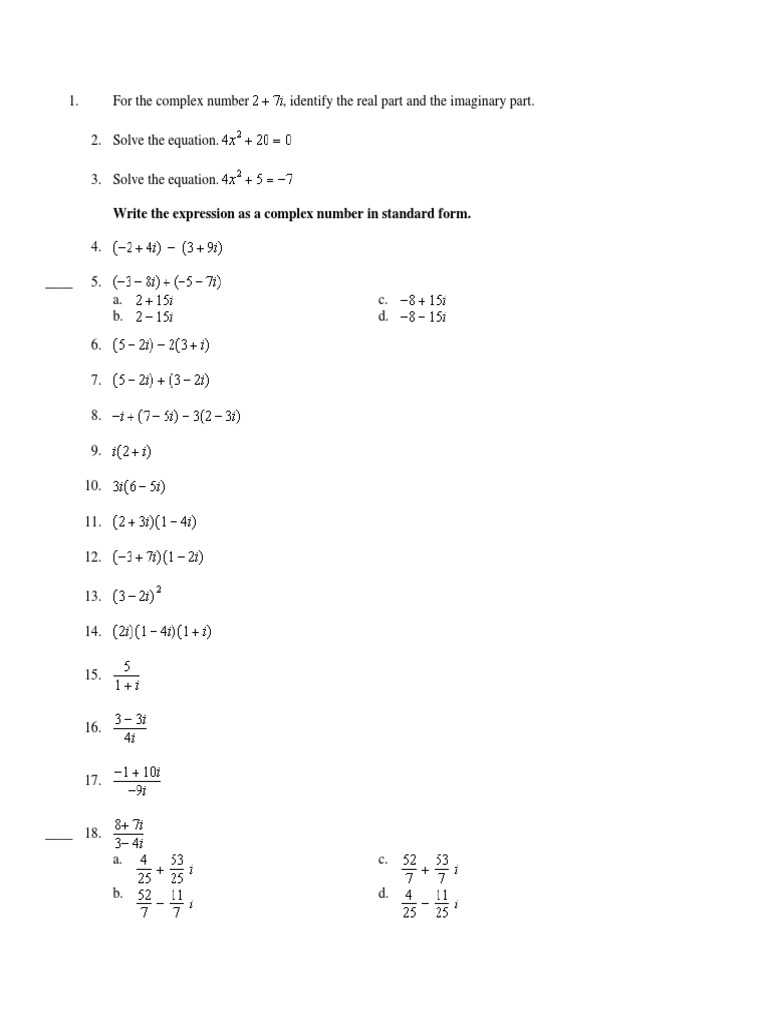 Write The Expression As A Complex Number In Standard Form | Pdf 