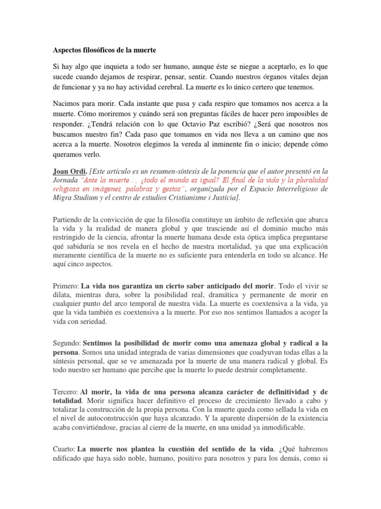 Aspectos Filosóficos de La Muerte | PDF | Muerte | Homo Sapiens