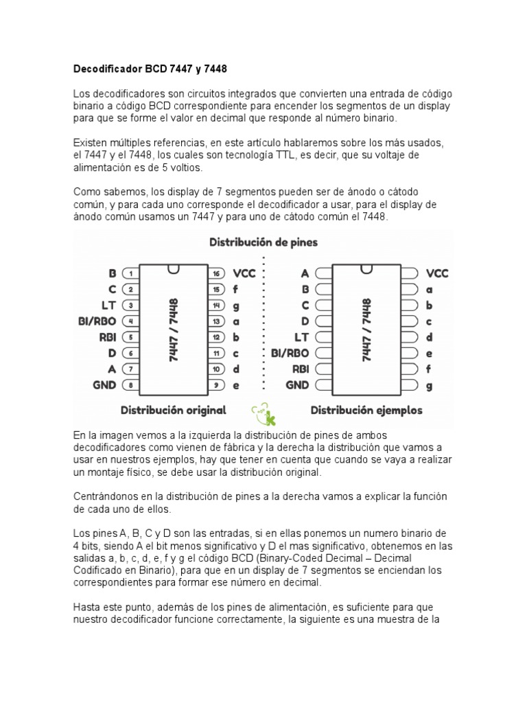 Decodificadores BCD 7447 y 7448 | PDF | Decimal codificado en binario ...