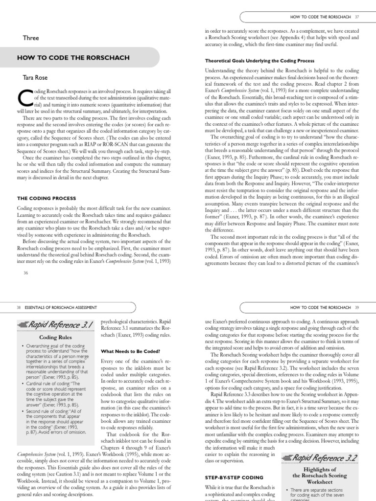 Three: How To Code The Rorschach | PDF | Cognition | Psychological Concepts