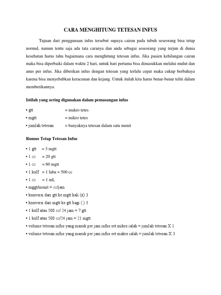 Cara Hitung Tetesan Infus Tepat | PDF