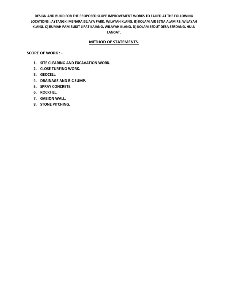 Method of Statement. | PDF | Concrete | Horticulture And Gardening