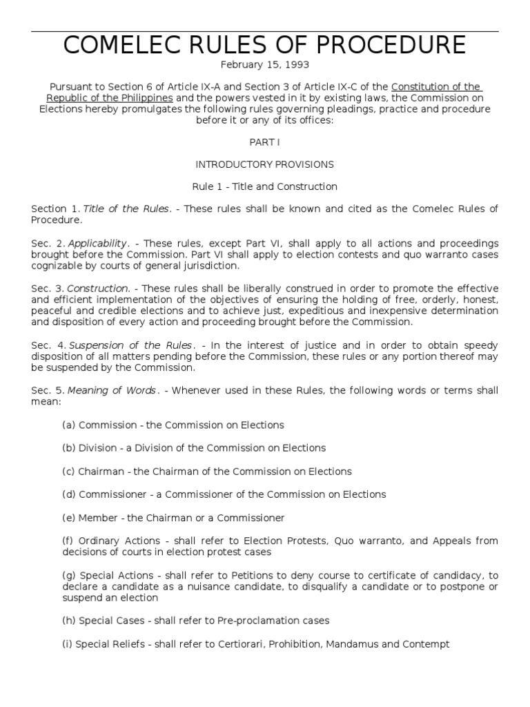 Comelec Rules of Procedure | PDF | Intervention (Law) | Summons