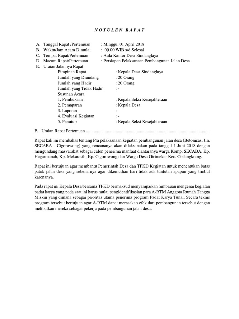 Notulen Rapat Rapat Desa | PDF