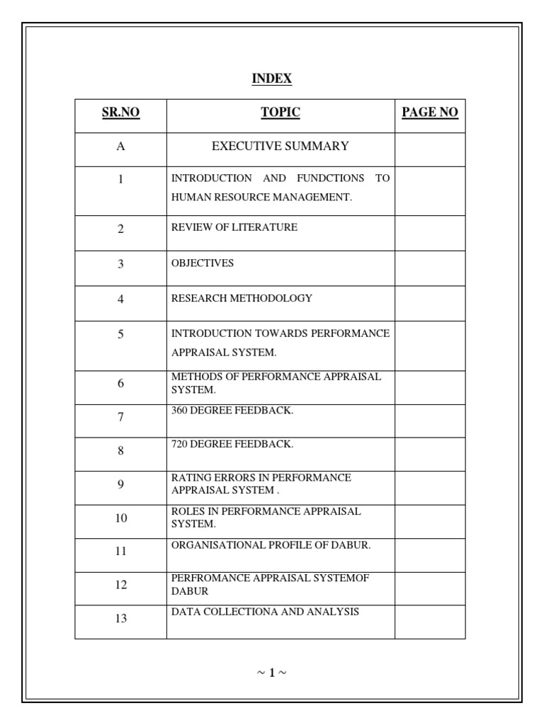 Index SR - No Topic Page No: A Executive Summary 1 | PDF | Performance ...