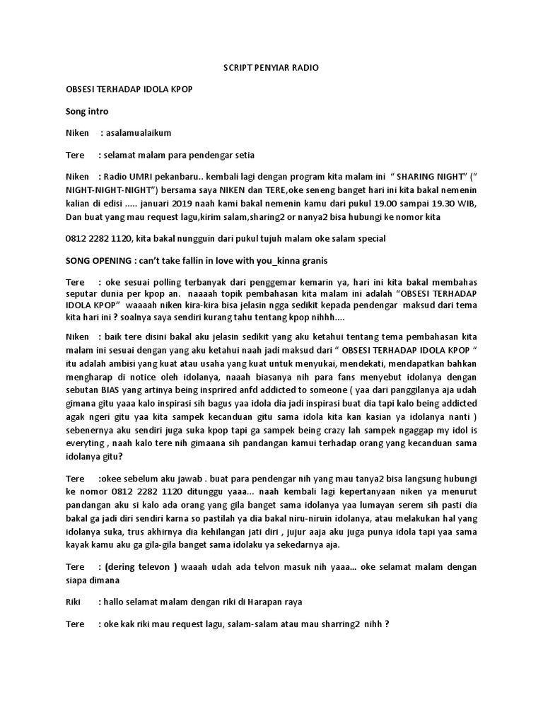 Contoh Script Penyiar Radio | PDF