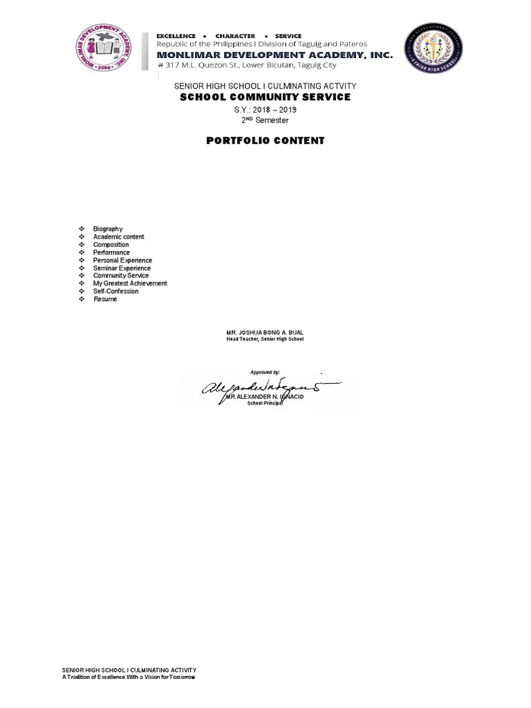 SHS Portfolio Content | PDF