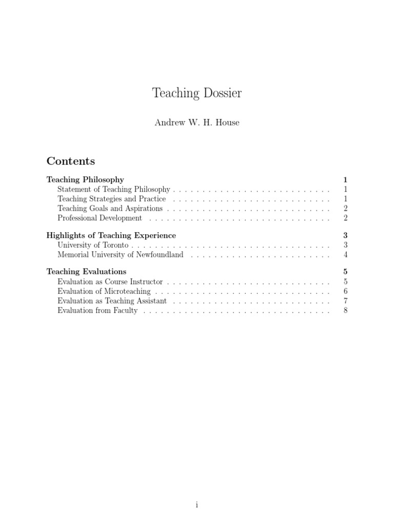 Teaching Dossier: Andrew W. H. House | PDF | Teaching Assistant | Teachers