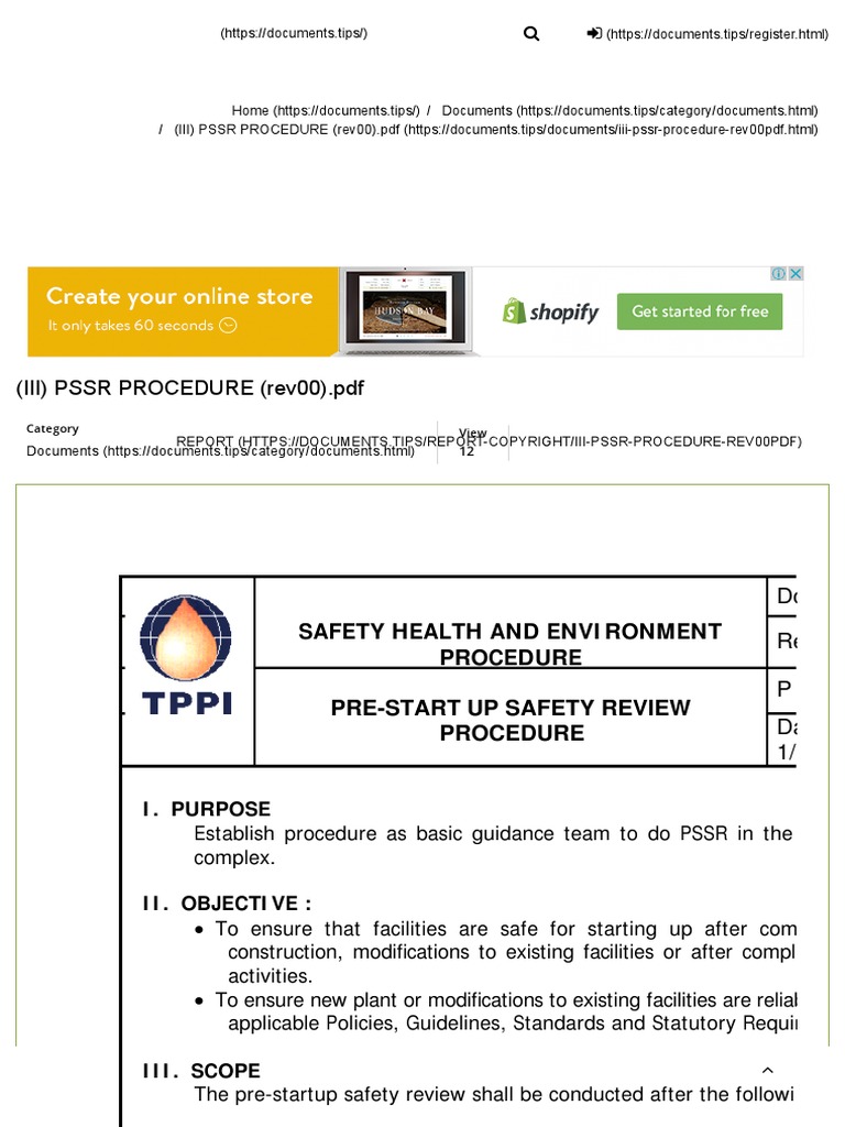 (III) PSSR Procedure (Rev00) | PDF | Business