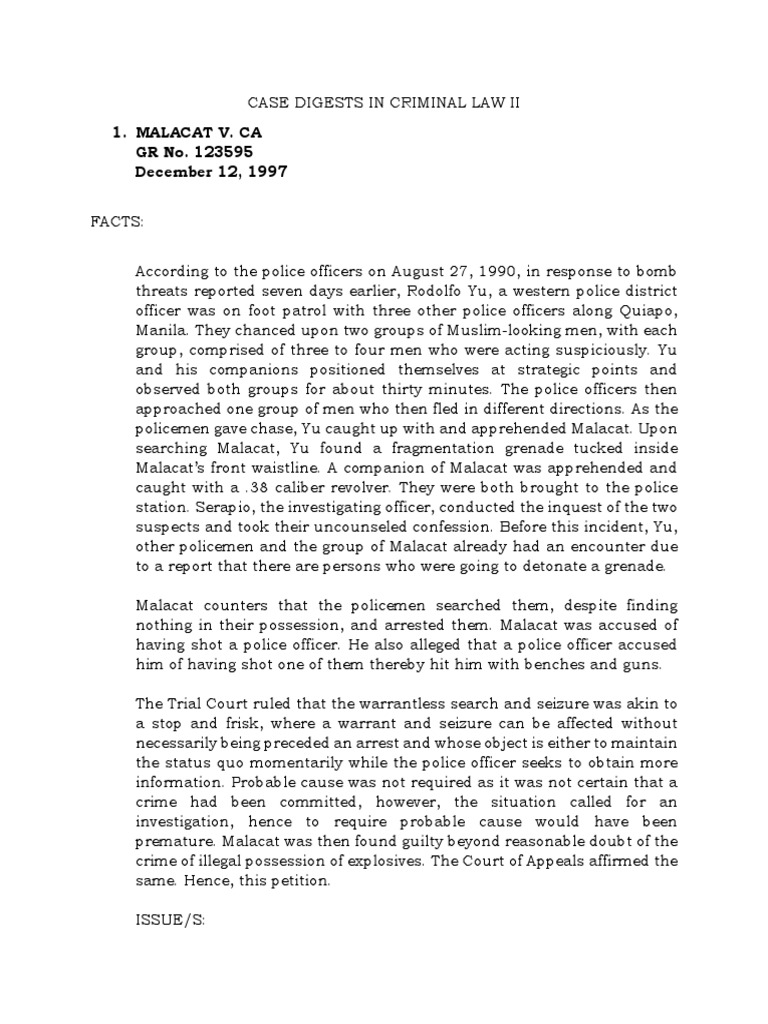 Case Digest in Criminal Law II | PDF | Search Warrant | Search And Seizure