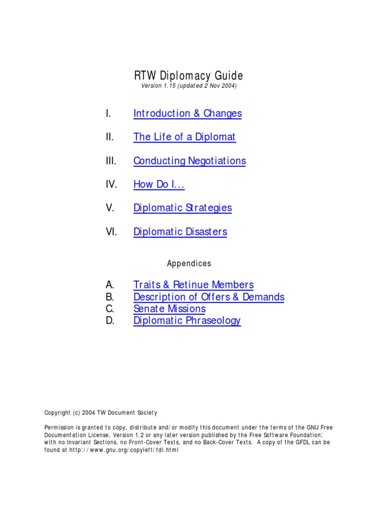 RTW Diplomacy Guide: I. II. Iii. IV. V. VI | PDF | Diplomacy | Government