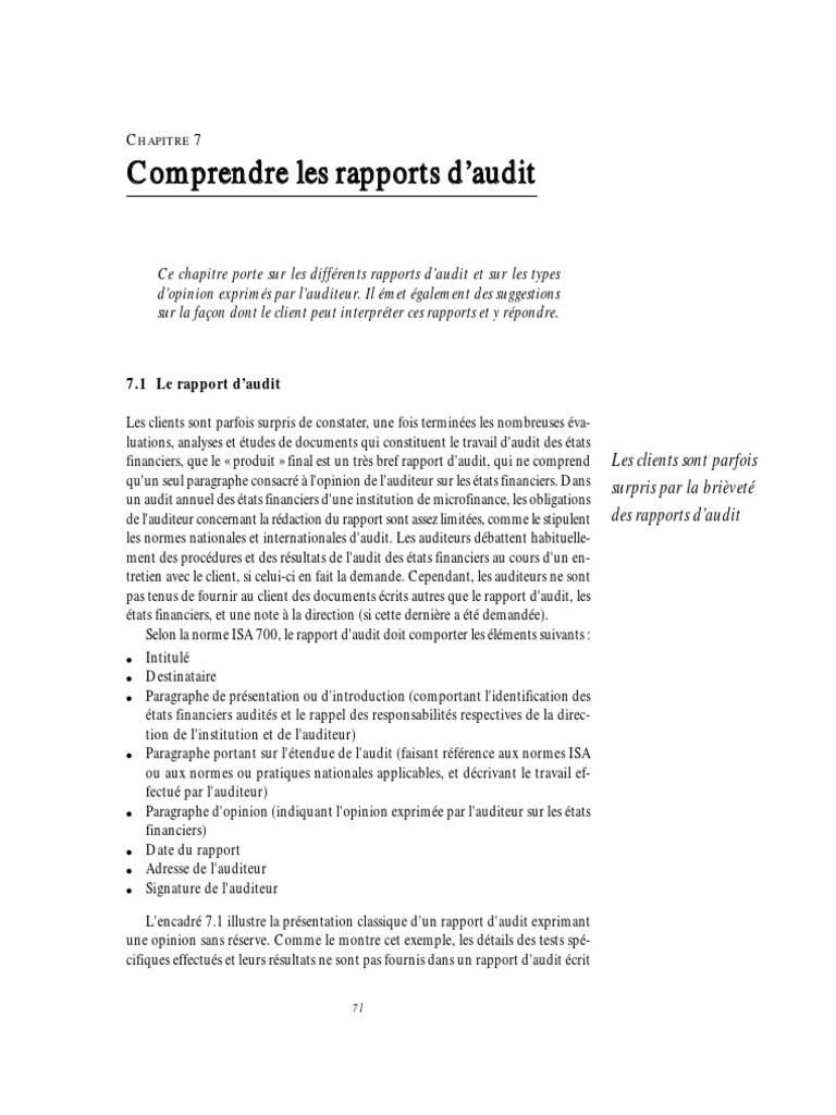 Chap7 Comprendre Les Rapports D'audit | PDF | Audit | Bilan comptable