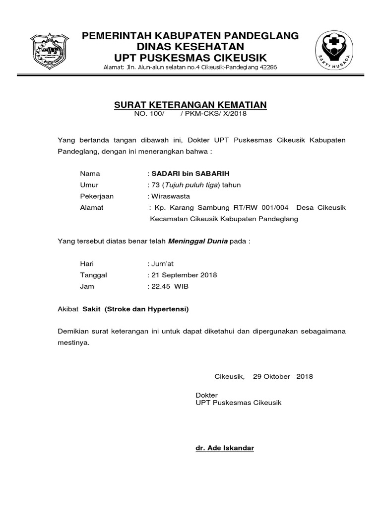 Surat Keterangan Kematian | PDF